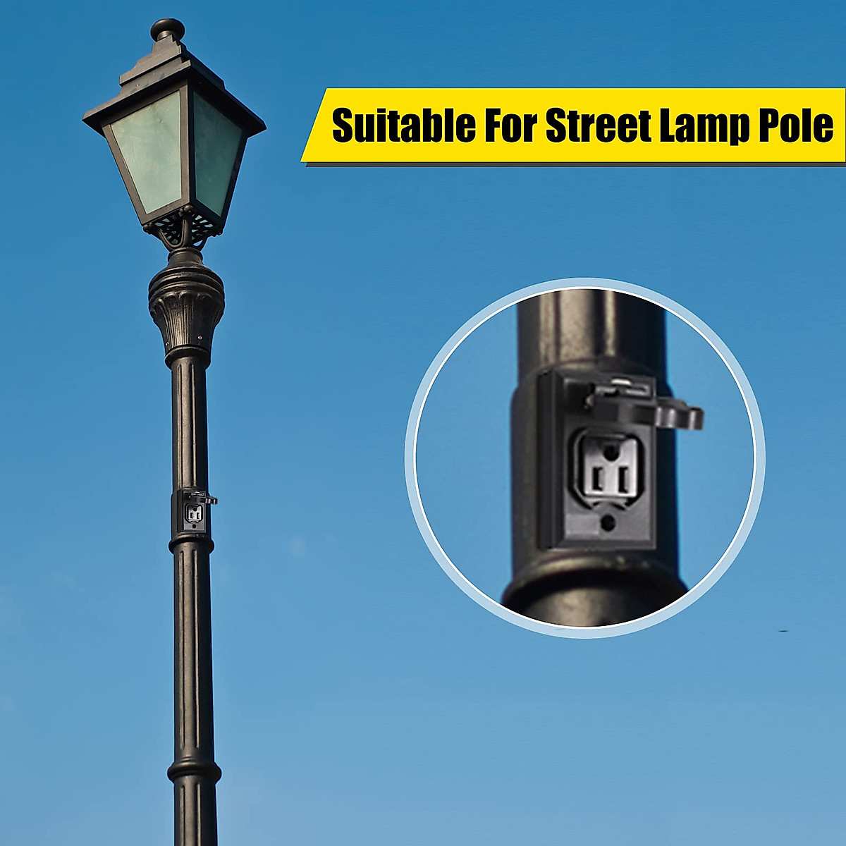 3 Packs Lamp Post Outlet 125V 15A Grounded Electrical Outlet Energy Saving Light Pole Plug for Outdoor Lamp Post and Poles, Energy Saving and Weather Resistant, UL Listed, Black