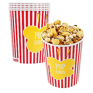Restaurantware-Bio Tek 32 Ounce Popcorn Cups, 100 Striped Popcorn Tubs - Greaseproof, Disposable, Red Paper Party Popcorn Containers, For Movie Nights