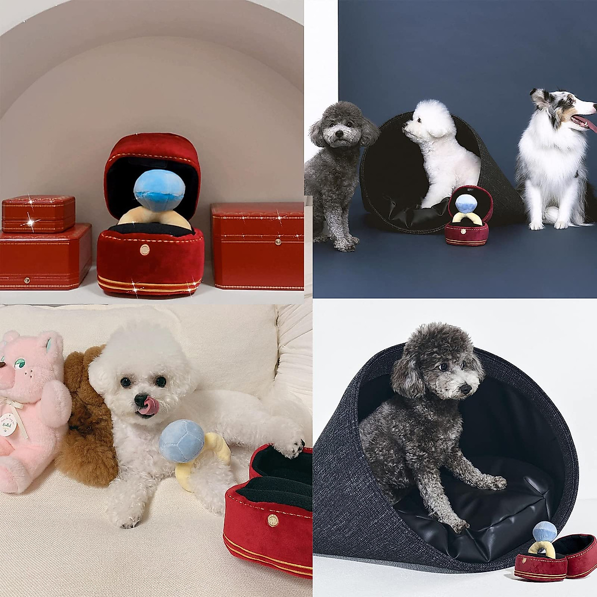 Diamond Ring Set Interactive Dog Toys, Unique Hide and Seek Dog Toys, BB Call Squeaky Puzzle Dog Toys, Durable Plush Chew Toys for Small Medium Large Dogs Training Playing-A