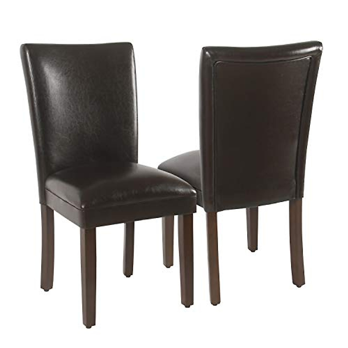 HomePop Parsons Upholstered Accent Dining Chair, Set of 2, Dark Brown Faux Leather