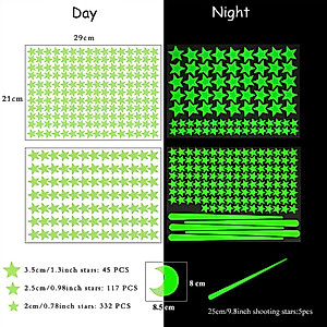 Realistic Glow in The Dark Stars and Moon, 500pcs Glow Stars and Shooting Star, Adhesive Glow Stars for Kids Bedroom,Luminous Stars Stickers Create a Realistic Starry Sky,Room Decor,Wall Stickers