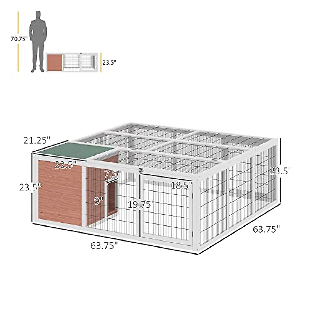 PawHut 64" Wooden Outdoor Rabbit Hutch Playpen Tortoise House Habitat with Run and Enclosed Cover