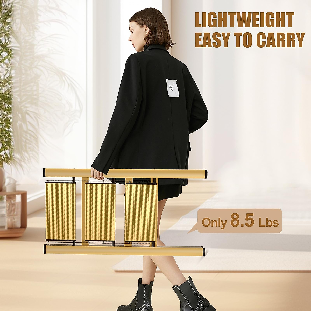 hismocal Foldable 3 Step Stool for Closet/Kitchen-Aluminium Gold Step Ladder Steps Stools, Folding 330lbs Lightweight Ladders with Anti-Slip Wide Pedal, Portable Kids/Adults Ladder