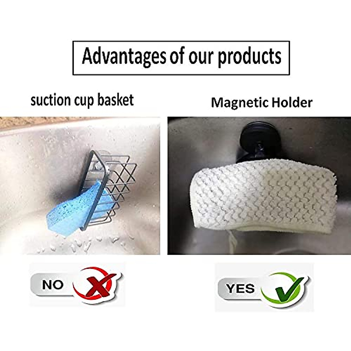 Pmsanzay Magnetic Sponge Holder, Adjustable Kitchen Sink Caddy Organizer Dish Cloth Storage Hook for Kitchen Accessories - No Drilling