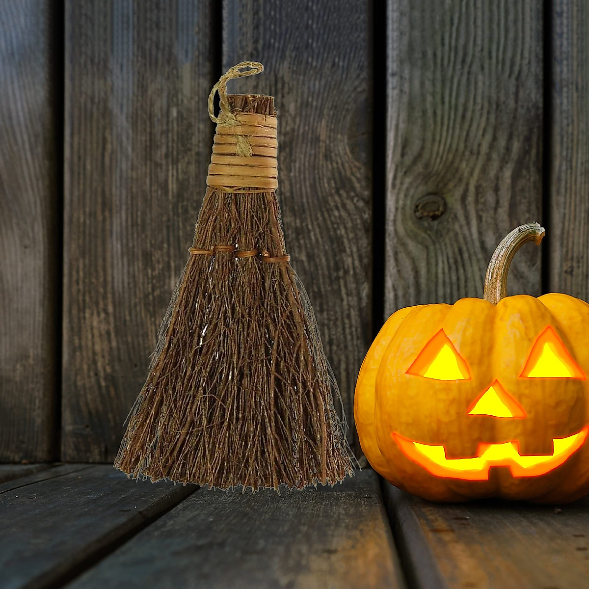 KRE Cinnamon Scented Broom 6 Inch Mini Hand Broom Fresh Scent for Fall Autumn Halloween Christmas Holiday DIY Art Craft Projects Material Farmhouse Home Decoration Gifts Pack of 2 with Bonus Hermbuch