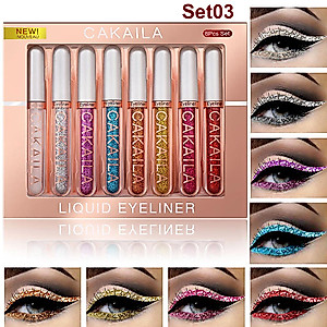 evpct 8 Colors Liquid Glitter Eyeliner Liquid Sets Glitter Eye Liners for Women Liquid White Silver Rose Gold Pink Liquid Sparkly Glitter Eyeliner