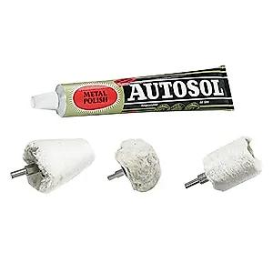 Autosol Metal Chrome Aluminum Polish Buffer with 3pc Drill Buff Kit - 3.5 Ounce Tube