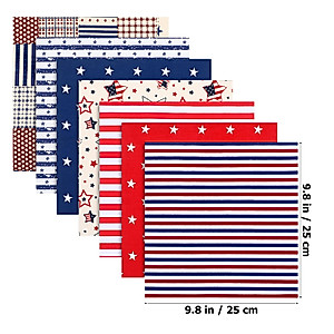 TEHAUX 7Pcs 4th of July Jelly Fabric, American Flag Cotton Fabric Patchwork Fabric for Independence Day Quilting Fabric Sewing Fabrics for Quilting Patchwork, DIY Craft, Scrapbooking