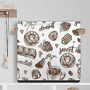 Strawberry Large Collapsible Storage Bins,Coffee Decorative Canvas Fabric Storage Boxes Organizer with Handles,Cube Square Baskets Bin for Home Shelves Closet Nursery Gifts