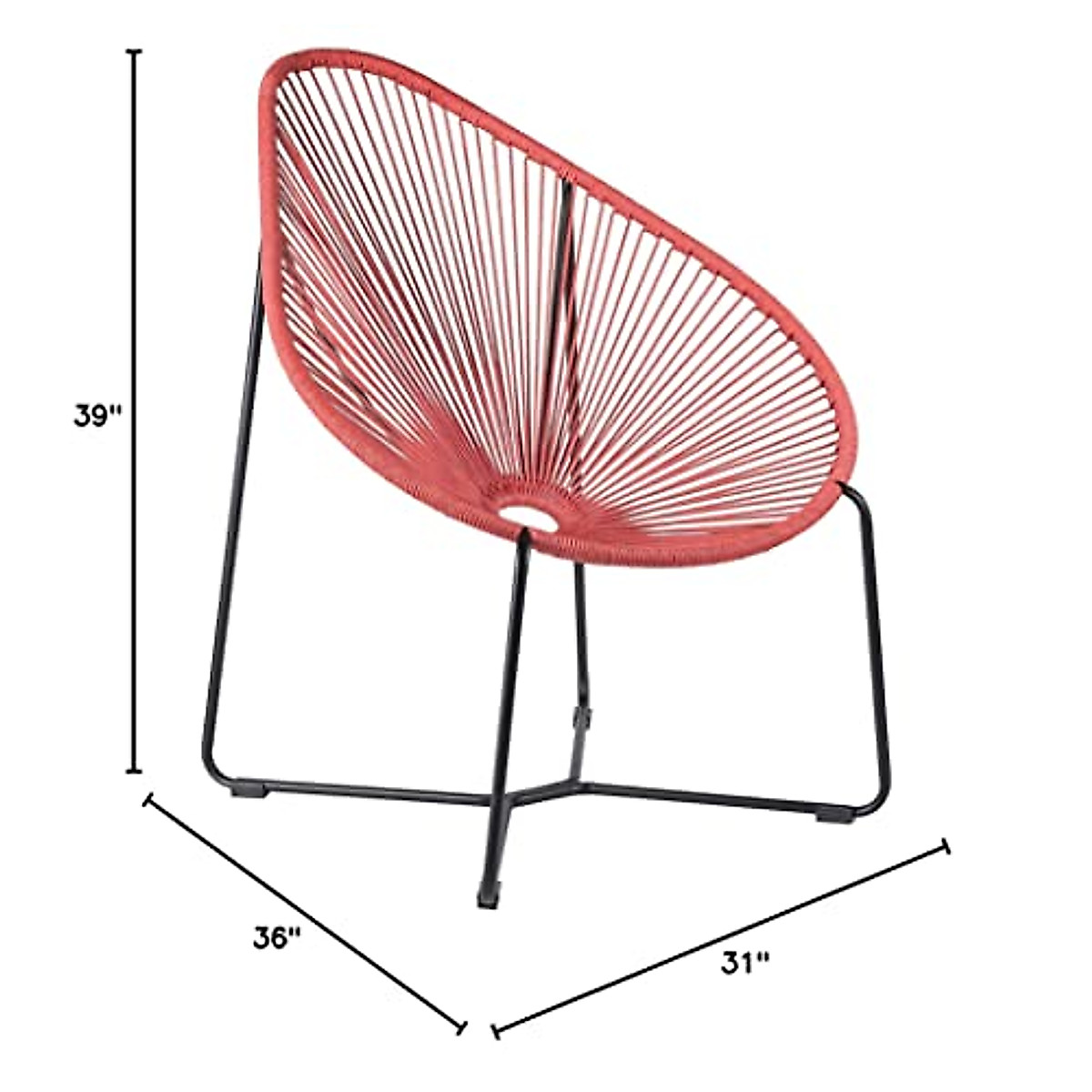 ARMEN LIVING LCACSIBRK Acapulco Indoor Outdoor Steel Papasan Lounge Chair with Brick Red Rope