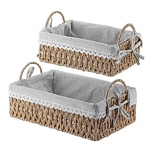Storage Basket Round Paper Rope Storage Basket Wicker Baskets with Handle for Organizing Decorative Storage Bins for Countertop Toilet Paper Basket for Toilet Tank Top