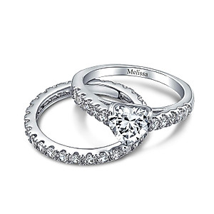 Personalized 1CT Cubic Zirconia AAA CZ Romantic Heart Shaped Anniversary Wedding Engagement Ring Pave Band Set For Women .925 Sterling Silver Customizable