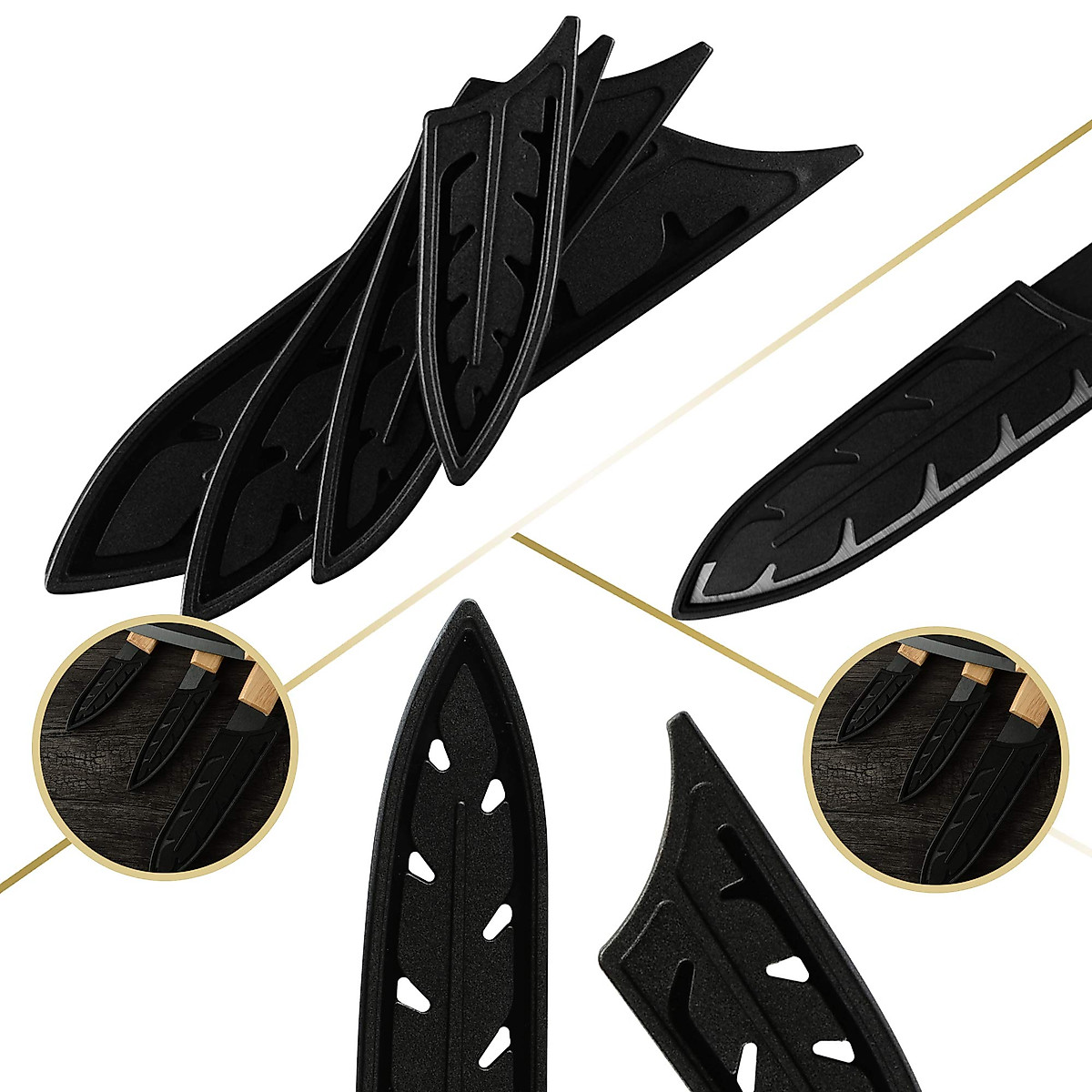 XYJ Knife Sheath Ceramic Knife Edge Guards 8 Pcs Set for 3 4 5 6 inch Knife Blade Protector Knife Cover for Ceramic Knife Kitchen Chef Knife Case Black White