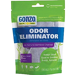 Gonzo Bamboo Charcoal - 6 Extra Small Bags 10g - Odor Eliminator Bags Natural Purifying Charcoal Odor Absorber Air Freshener For Home Drawers Pets Gym Bag