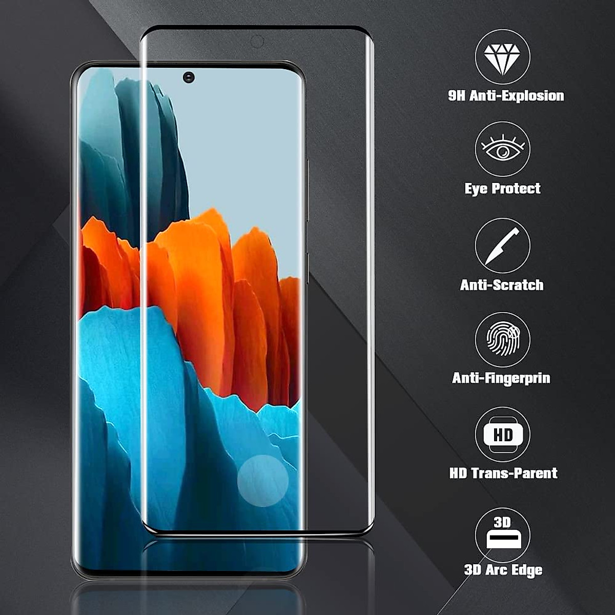 [2+2Pack] Galaxy S21 Ultra Screen Protector + Camera Lens Protector, Full Clarity Coverage,9H Tempered Glass, Ultrasonic Fingerprint Support,Anti Bubble,3D HD Curved for Samsung S21 Ultra 6.8 Inch