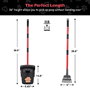 HUZSV Pooper Scooper Large Swivel Bin & Rake for Large & Small Dogs Non-Breakable Dog Poop Scooper with 20 Waste Bags Easy to Clean Pet Waste Use on Grass, Dirt or Gravel - Pet Supplies