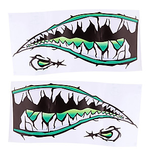 Homyl 2 Pieces Waterproof Shark Teeth Mouth Decals Sticker for Kayak Canoe Fishing Inflatable Boat Surfboard Car Bumper Laptop Window - Green