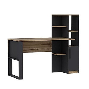 HOMIDEA Tody Desk – Computer & Writing Desk – Work Station - Storage Space with Door and Shelves in a Modern Design for Home Office (Antrachite/Briarsmoke)