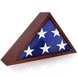 ASmileIndeep Flag Display Case for Small Flag, 3' x 5' American Flag Shadow Box with HD Tempered Glass and Wall Mount (Not for Burial Flag), Triangle Flag Holder Frame for Folded Flag - Cherry Red
