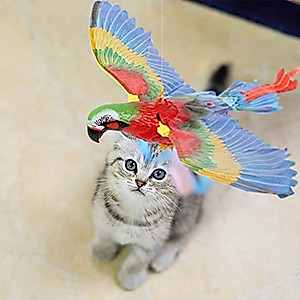 Flying Bird Cat Toy with Lights and Sound, 2023 New Simulation Bird Interactive Cat Toy for Indoor Cats, Interactive Electric Hanging Flying Bird Toy for Cats Kitten Play Chase Exercise (Parrot+Eagle)