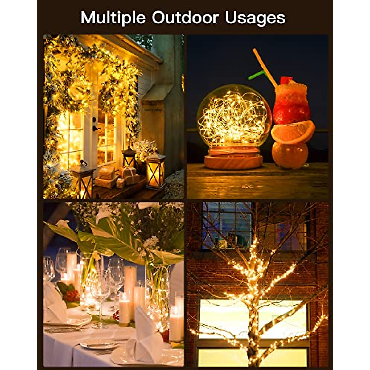 Solar String Lights Outdoor Waterproof, 4 Packs Each 66 Ft 200 LED Solar Fairy Lights with 8 Modes, Twinkle Solar Powered Outdoor Lights for Patio Yard Trees Wedding Christmas, Warm White