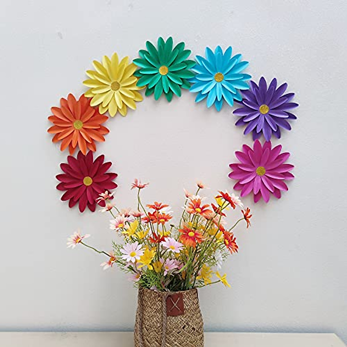 Mybbshower Rainbow Paper Daisy Flower for Tea Party Garden Party Decor Wedding Photo Backdrop Birthday Nursery Wall Sunflowers 8 inch
