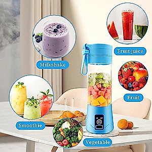 Portable Blender,Personal Blender for Shakes and Smoothies,Personal Size Blenders with USB Rechargeable Mini Fruit Juice Mixer, Mini Juicer Smoothie Blender Bottles Travel 380ML,Blue