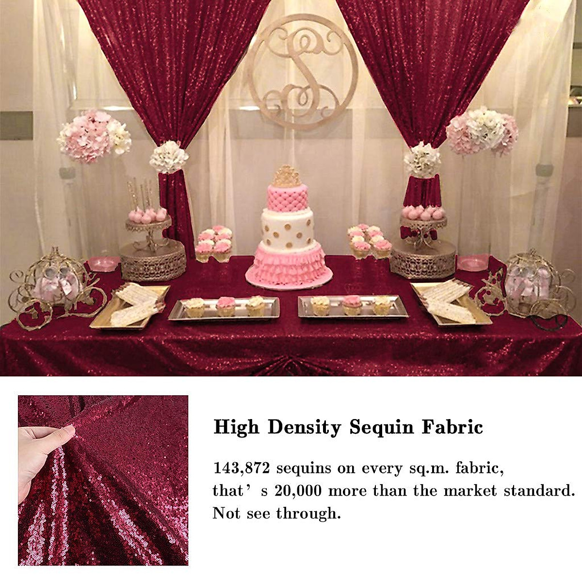 AMZLOKAE Sequin Curtains 2 Panels 2FTx8FT Burgundy Sequin Curtain Backdrop Sequin Window Curtains Photography Backdrop Glitter Shower Curtains Party Backdrop Wine Sparkle Backdrop Christmas Decor