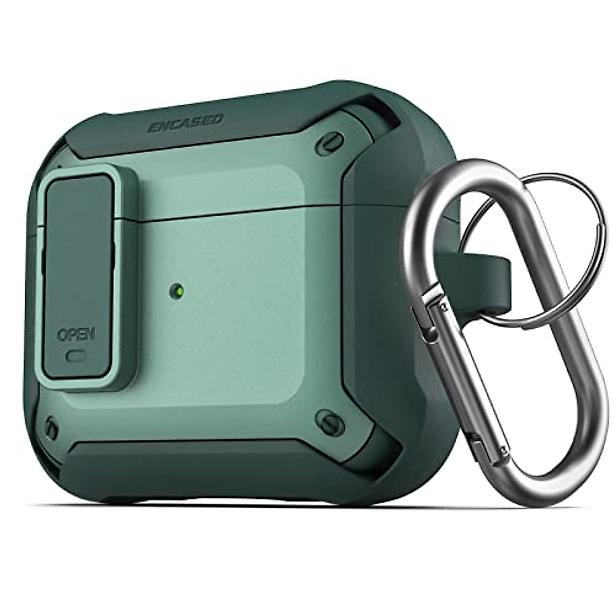 Encased X-Armor Compatible with Airpods 3 Case (3rd Generation) Protective Carabiner Keychain with Lid Lock (Metallic Green)
