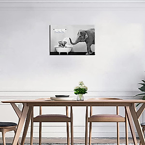 Piy Painting Elephant Bathroom Decor Wall Art, Funny Canvas Prints of Mother and Child Playing Water in Bath Crock, Warm Bathtub Picture with Keep Clean, Keep Happy, Keep Love Words Motivating Kids.