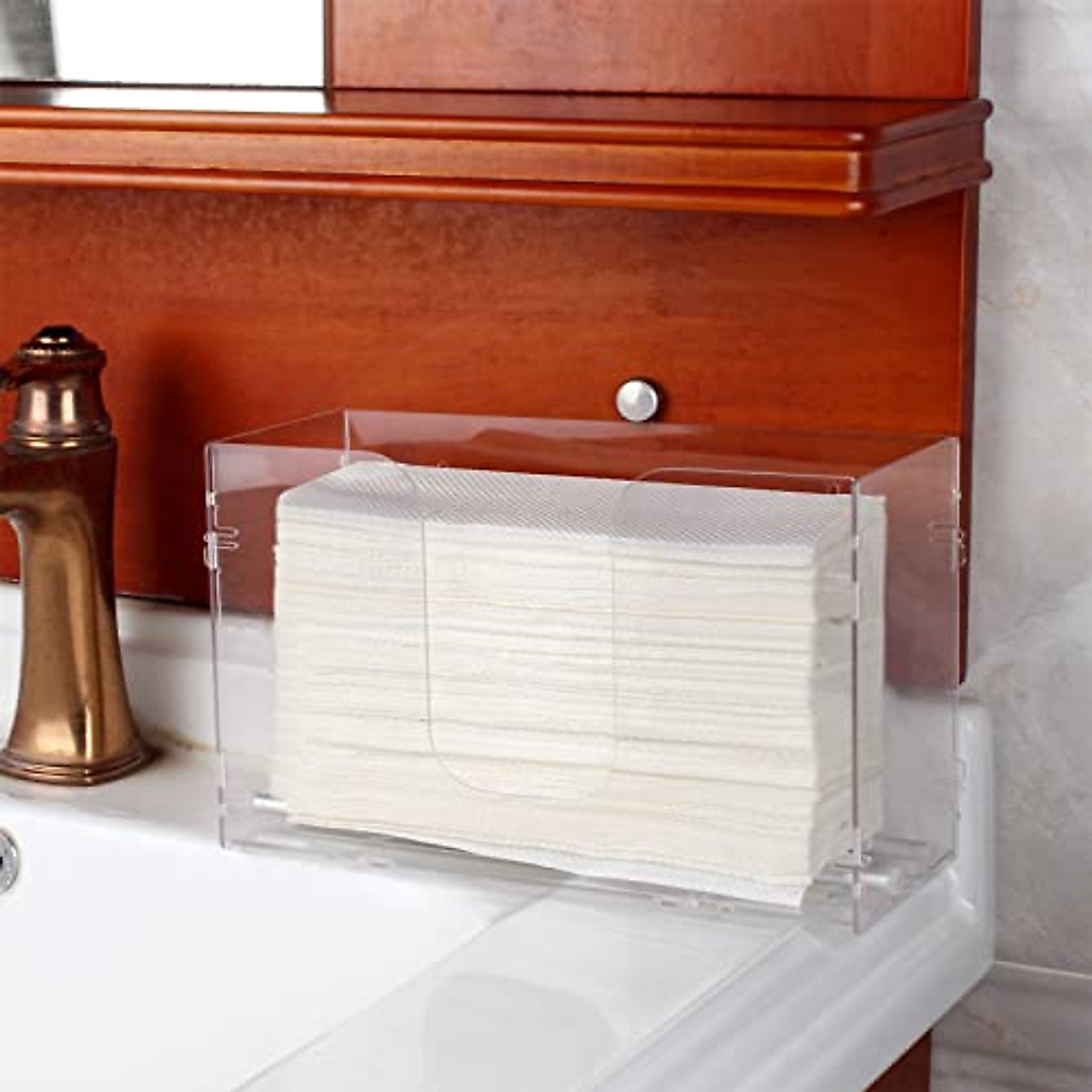 Evron Paper Towel Dispenser Countertop & Wall Mount Clear One-Hand Pull C Fold Z Fold Trifold and Multifold Paper Towel Holder (Simple Snap-on Assemble Before Use)