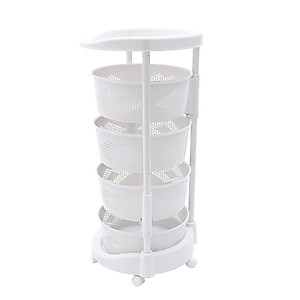 BounceyCart 4 Tiers Rotating Storage Shelves Rack, Removable Basket Shelf Organizer on Rolling Wheels for Fruit Vegetable Snack Household Storage Rack