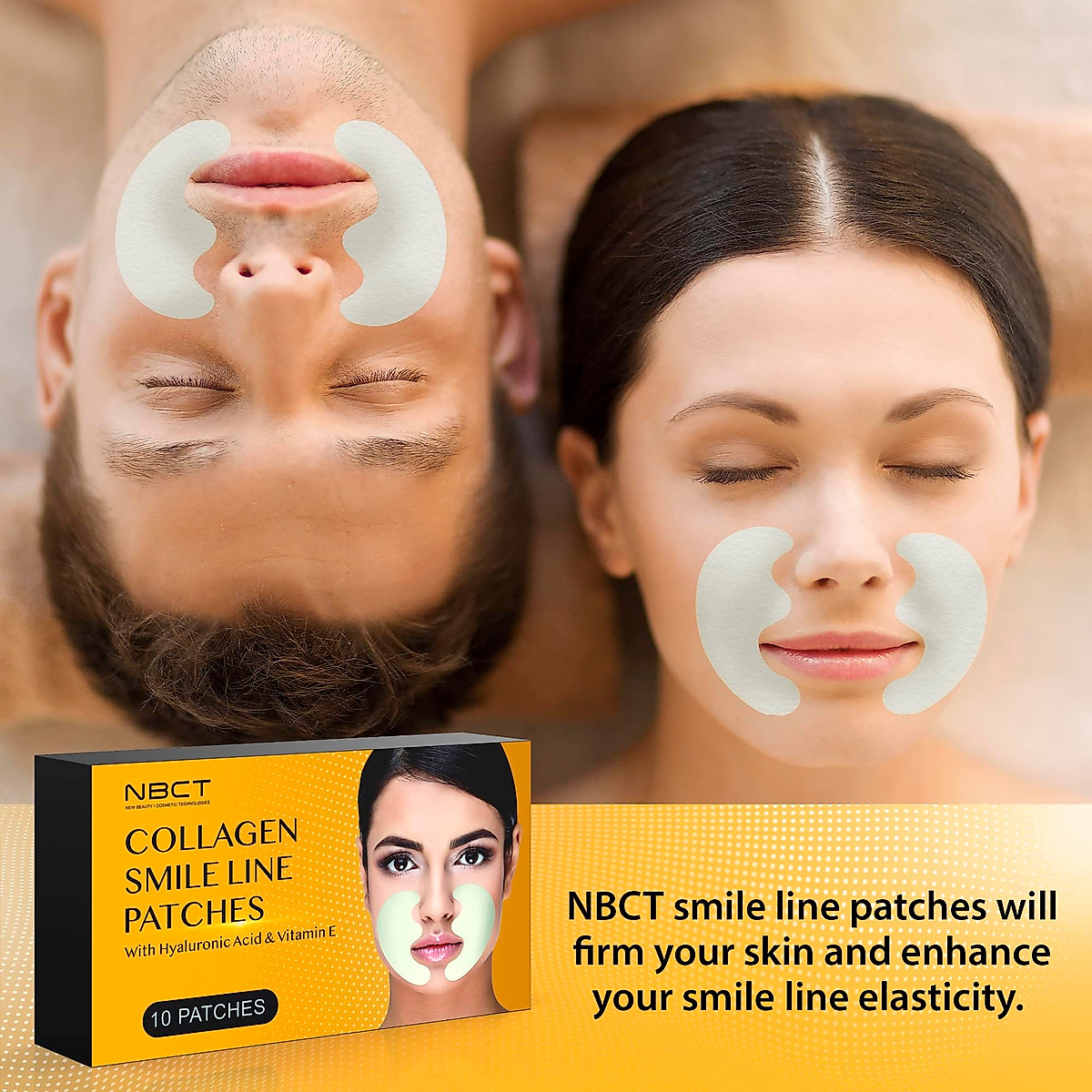 NBCT Collagen Smile Line Wrinkle Patches with Hyaluronic Acid, Aloe Vera, Vitamin E, Skin Safe & Botox Alternative