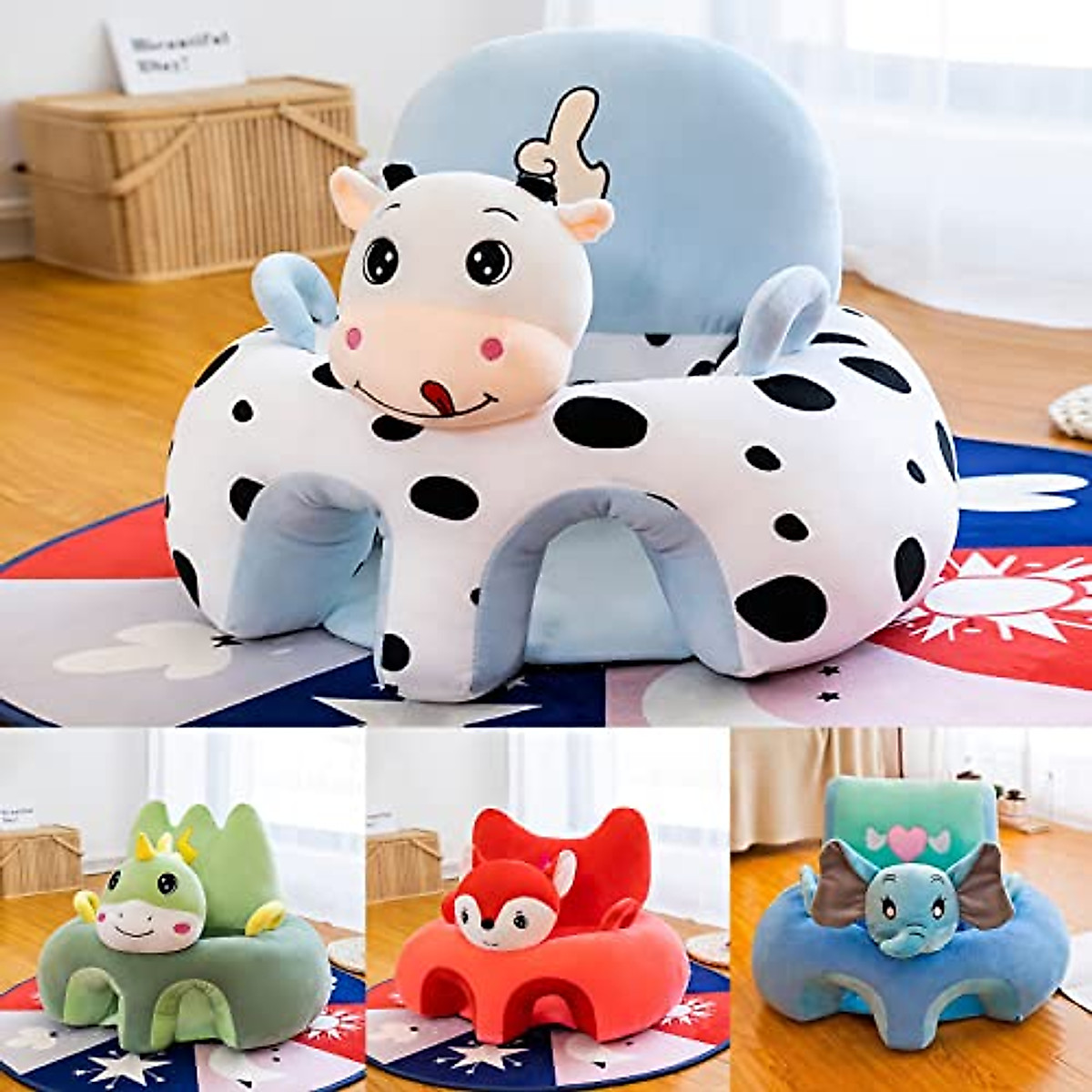 Baby Sitting Chair Cover Animal Shaped Kids Learning Sitting Chair Cover Support Sofa Infant Plush Seats Baby Sofa Seat Cover for Toddlers - Without Filled Cotton (D)