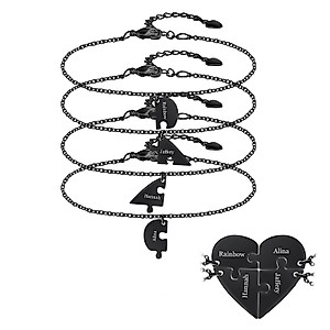 BAUMA AUTO Personalized Puzzle Piece Bracelet Set 2/3/4/5/6 Pcs for Family Love Best Friend Custom Name Anklet Bracelet BFF Matching Heart Pendant Set (Silver-3)
