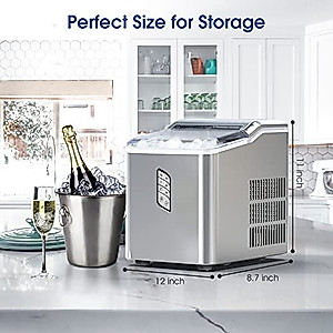 Ice Makers Countertop, Portable Ice Maker, 26lbs/24Hrs 9 Bullet Ice Cubes Ready in 7 Mins, Self-Cleaning Function, L&S Size, with Ice Scoop and Basket, Perfect for Party, Silver
