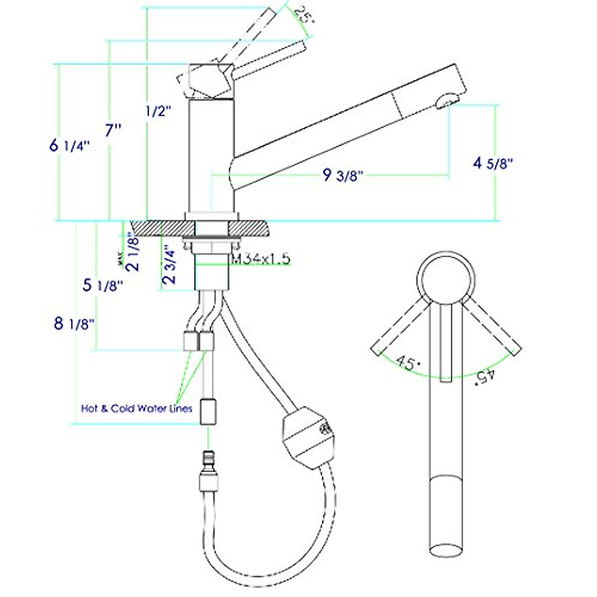 Alfi AB2025 Solid Stainless Steel Pull Out Kitchen Faucet