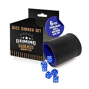 Harbor Loot Blue Dice Shaker Cup Complete with Matching Dice Set of Six Blue Translucent Dice