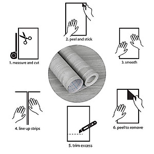 Melwod Gray Wood Contact Paper 17.71 x 118 Inch Wood Grain Texture Peel and Stick Wallpaper Adhesive Paper Light Grey Wall Covering Desk Shelf Drawer Liner Cabinets Wardrobe