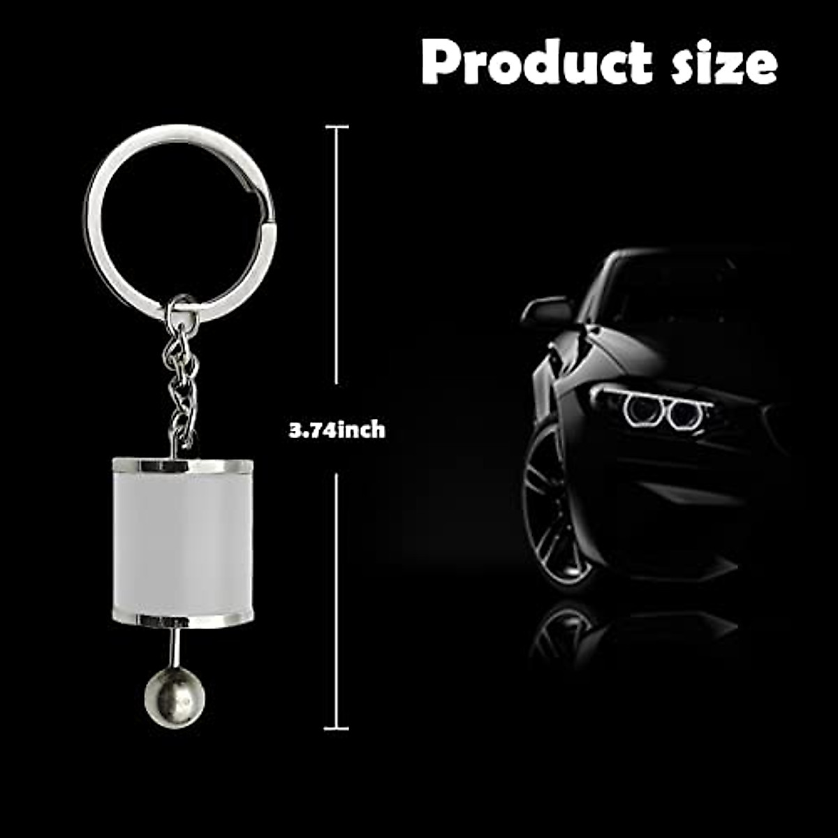 cueclue 1 Pack Car Shifter Keyring, Polished Metal Key Chain Model, 6 Speed Gear Key Clip, Universal Mini Keychain (Silver)