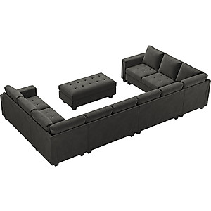 Belffin Oversized Velvet U Shaped Sectional Sofa Set Modular Sectional Sofa Set Convertible Sectional Sofa Couch with Storage Ottoman Corner Modular Sofa Couch Grey