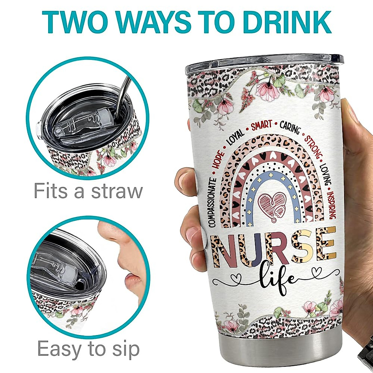 SANDJEST Nurse Tumbler 20oz Nurse Gifts for Nurses Women Nursing Stainless Steel Insulated Tumblers Coffee Travel Mug Cup Gift for Nurses Week Graduation Christmas