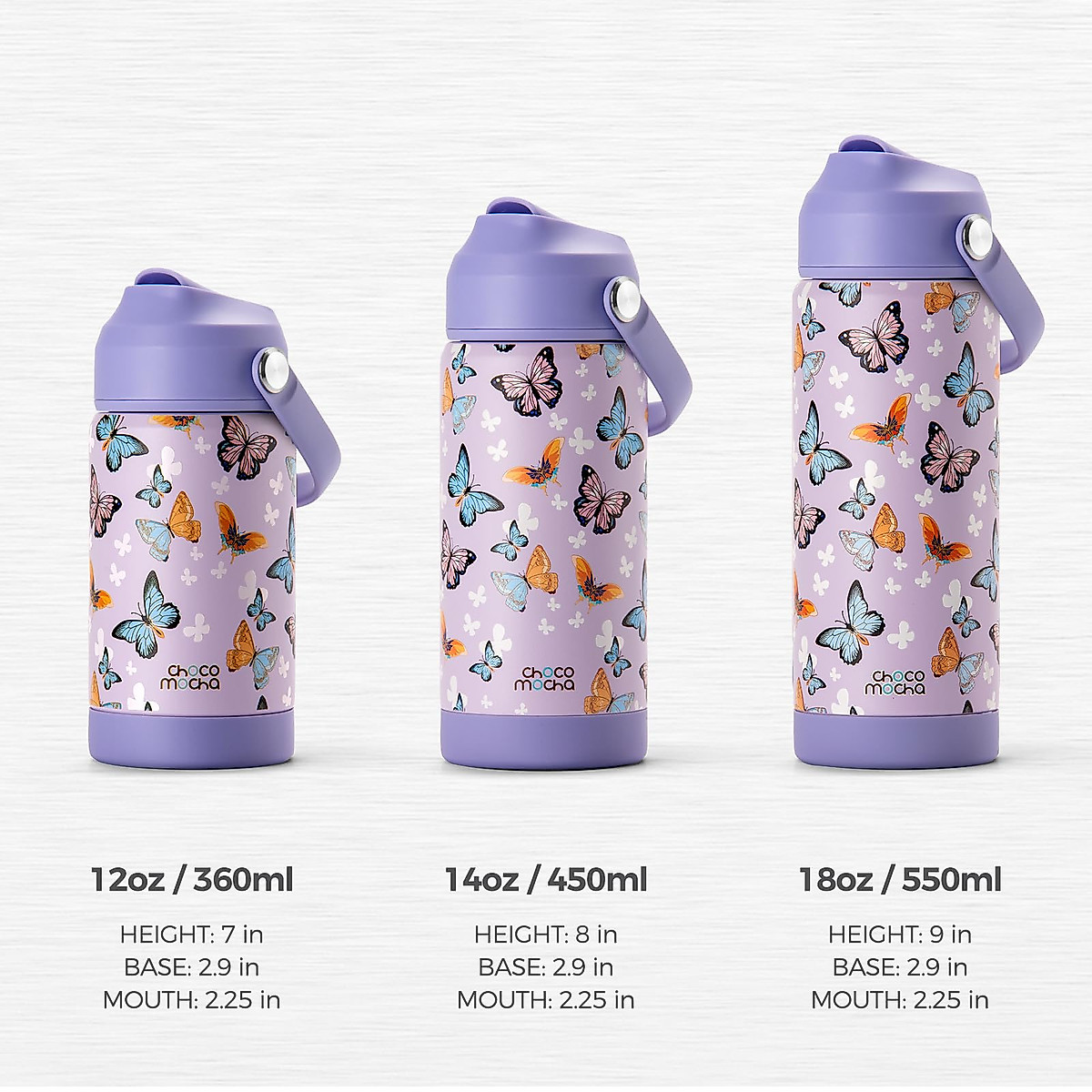 Choco Mocha Kids Water Bottle For School, Kids Insulated Water Bottle Stainless Steel, Girls Water Bottle 14Oz,Purple Unicorn