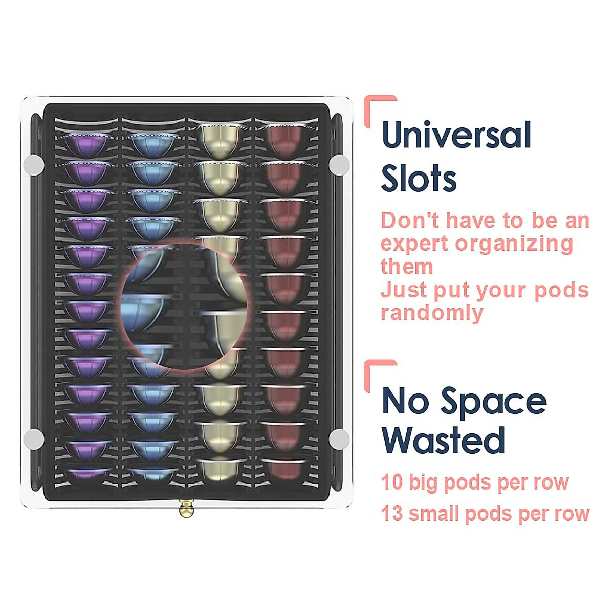 EVERIE Glass Drawer Holder Compatible with Nespresso Vertuoline Capsules, Compatible with 40 Big or 52 Small Vertuo Capsules, NP03-BL