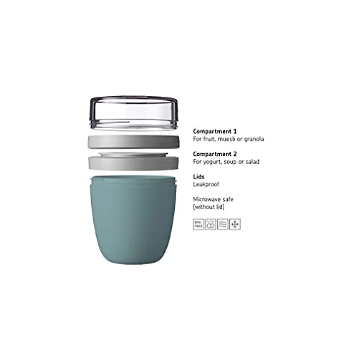 Mepal, Lunchpot Mini with 2 Interchangeable Lids, a Detachable Small Storage Container for Nuts or Fruit, Portable, BPA Free, Nordic Denim, 3.6 inch Diameter, 1 Count