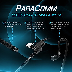 ParaComm Moisture Resistant Listen Only Earpiece 3.5mm - Radio Earpiece for Law Enforcement, Police Earpiece for Radio Mic Earpiece Compatible with Motorola T600, T800 & Kenwood Two Way Radios