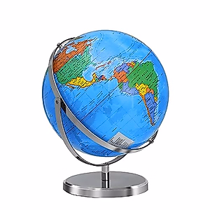 13" World Globe with Stand, 720° Swivels in All Directions, Stainless Steel Stand, Geographic/Decorative Desktop Decoration World Globe Map with Clear Text for Home, School, Office