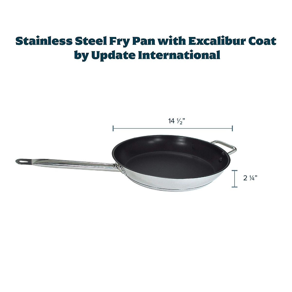 Update International (SFC-14) 14" Induction Ready Excalibur-Coated S/S Fry Pan w/Helper Handle,Silver