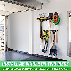 GoSports Wall Mounted Garage Yard Tool Organizer - Adjustable Storage Rack for Garden and Shop Tools