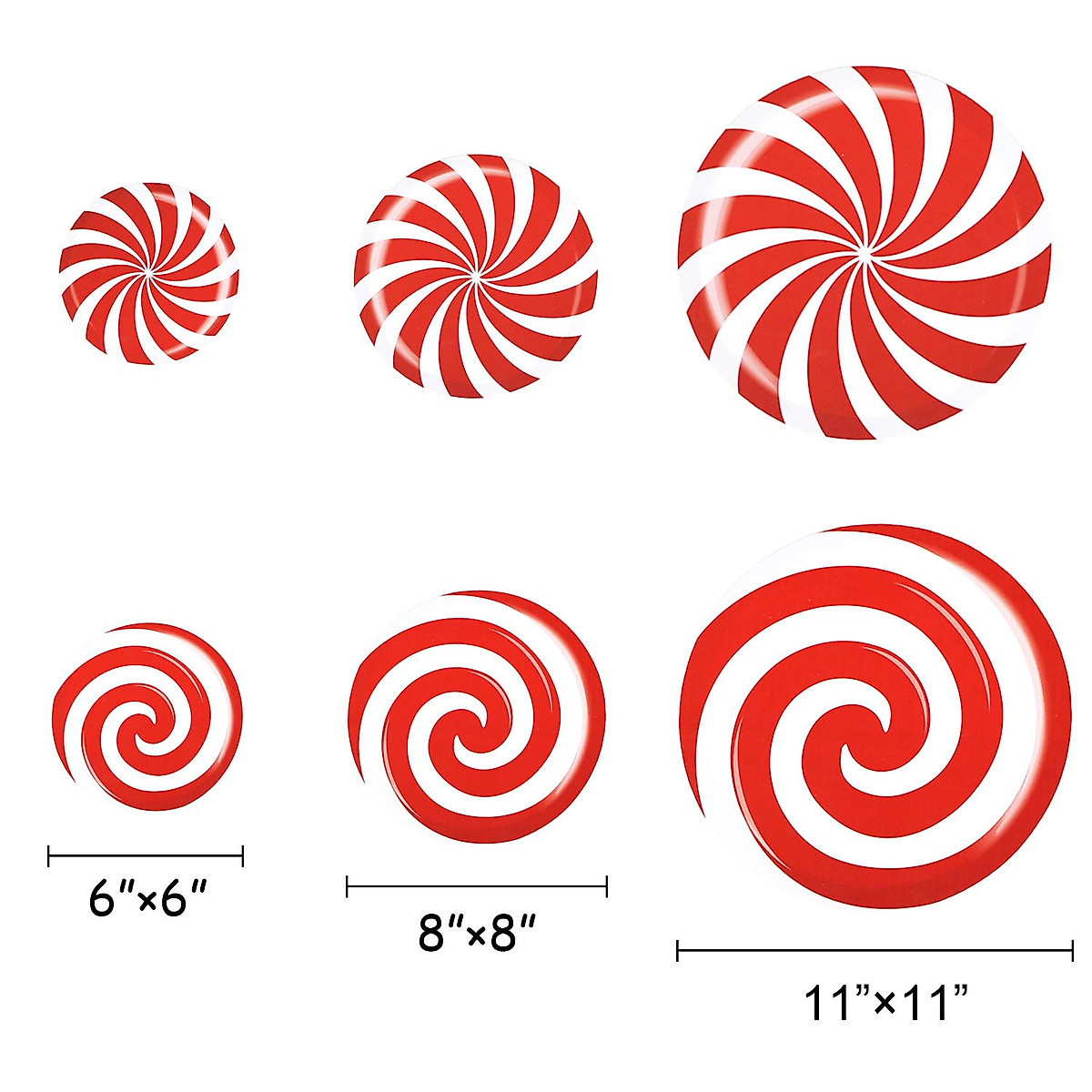 24 PCS Peppermint Floor Decals Stickers-3 Sizes Self-Adhesive Design Christmas Candy Stickers,Floor Window Clings for Christmas Valentine's Day Candy Party Decorations